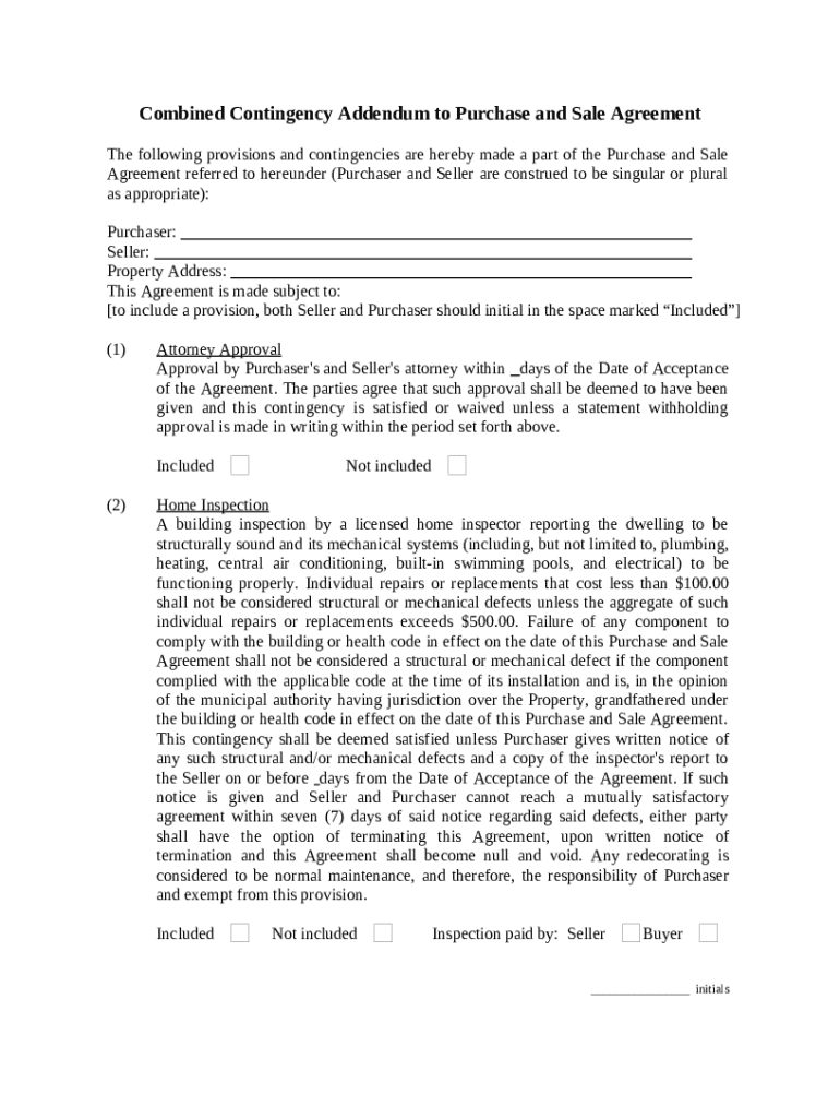 Combined Contingency Addendum Doc Template | pdfFiller