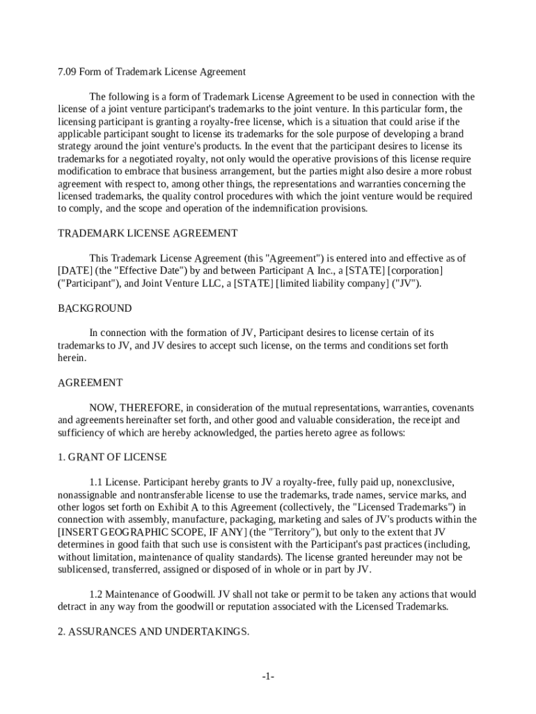 Trademark License Agreement Doc Template | pdfFiller