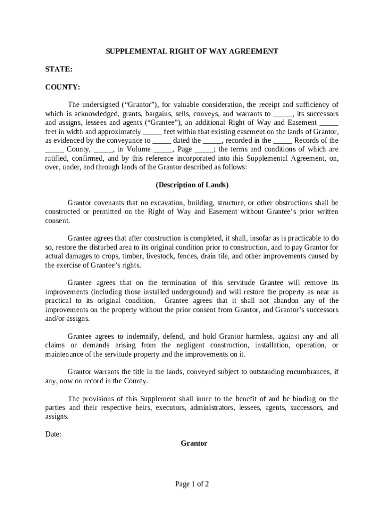 Supplemental Right of Way Agreement Doc Template | pdfFiller