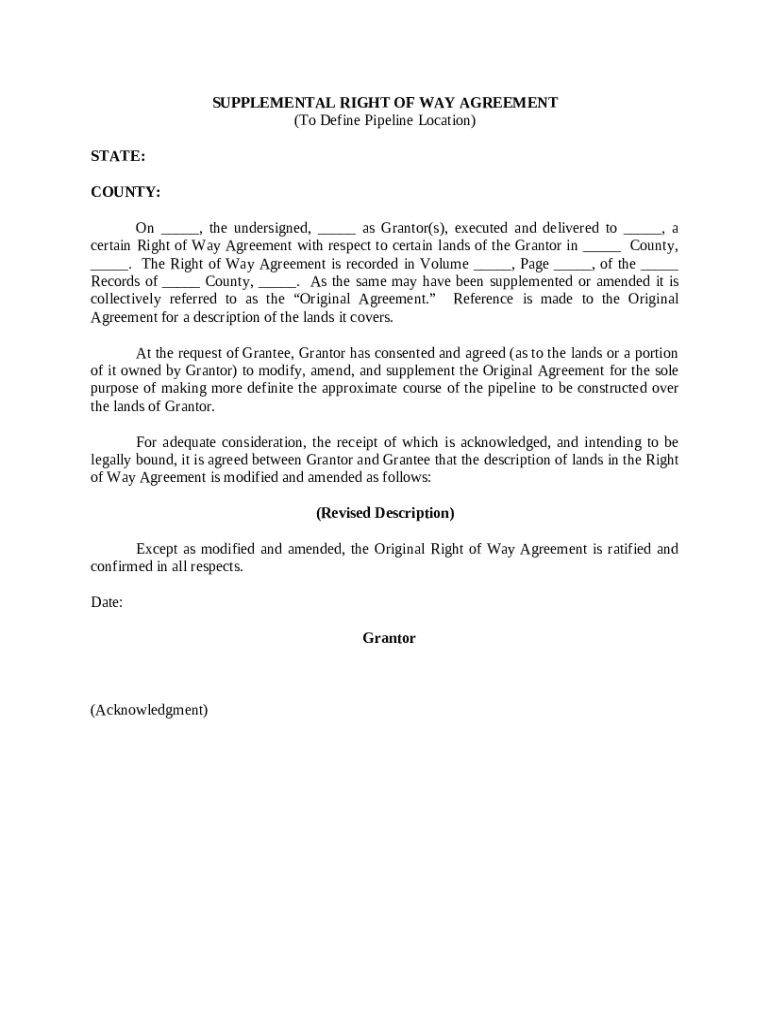 Supplemental Right of Way Agreement Doc Template | pdfFiller