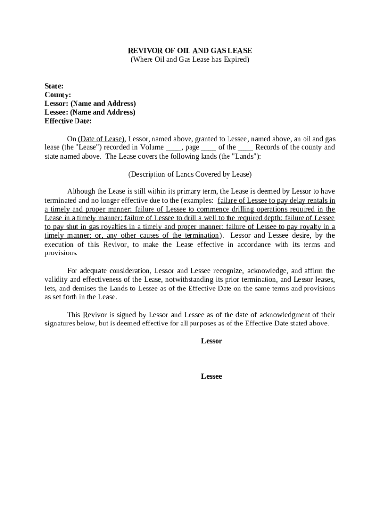Revivor of Oil and Gas Lease Doc Template | pdfFiller