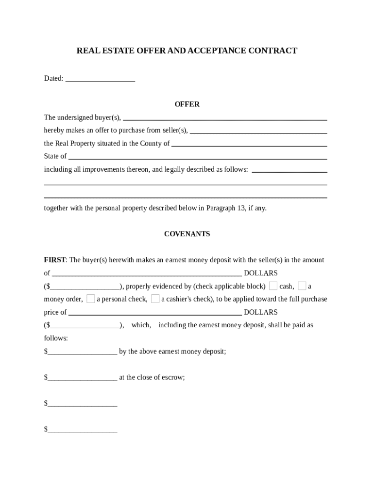 Real Estate Offer and Acceptance Contract Doc Template | pdfFiller