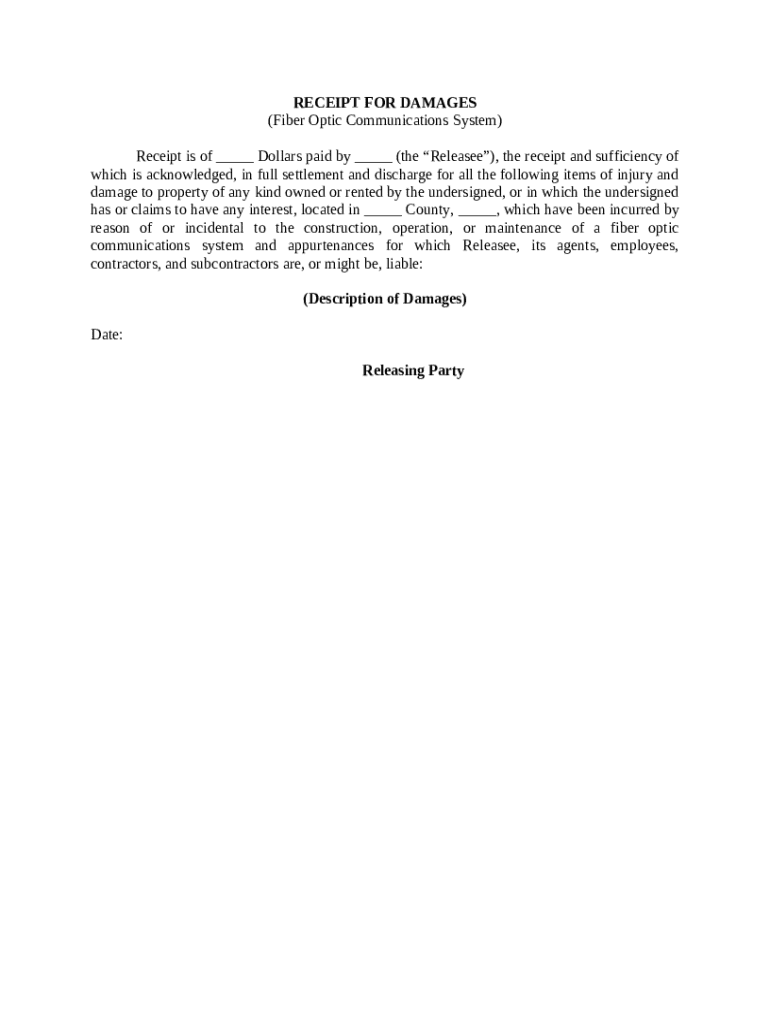 Receipt for Damages - Blank Fillable Template | Fill Out, Print ...