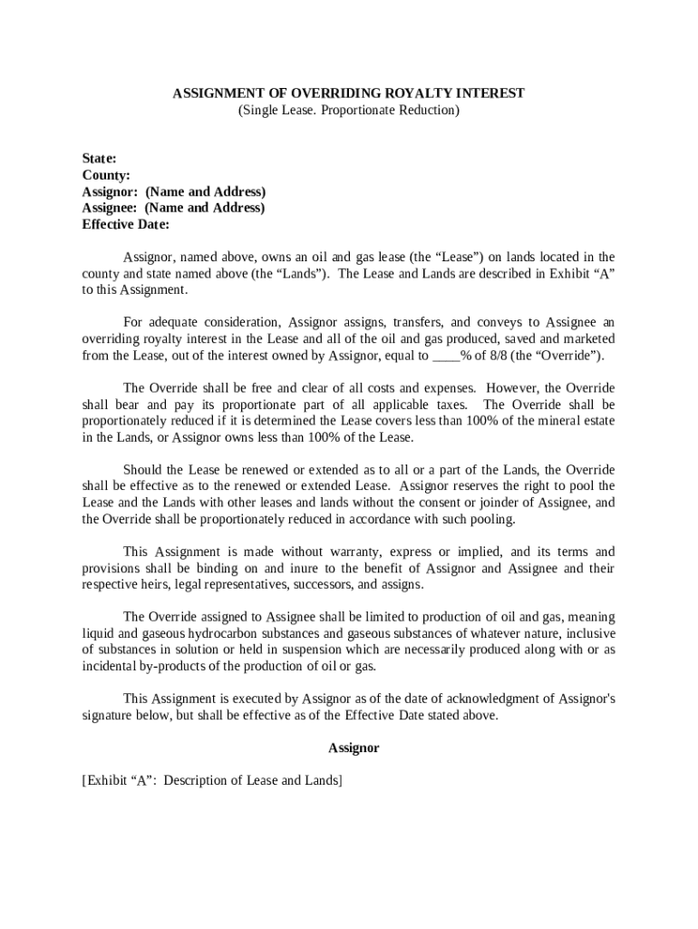 Assignment of Overriding Royalty Interest Doc Template | pdfFiller