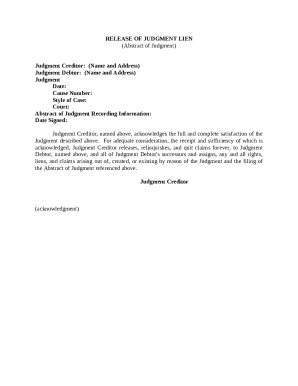 Release of Judgment Lien Doc Template | pdfFiller