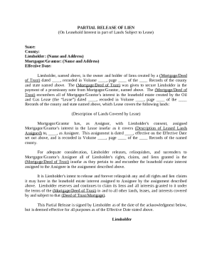 Partial Release of Lien Doc Template | pdfFiller