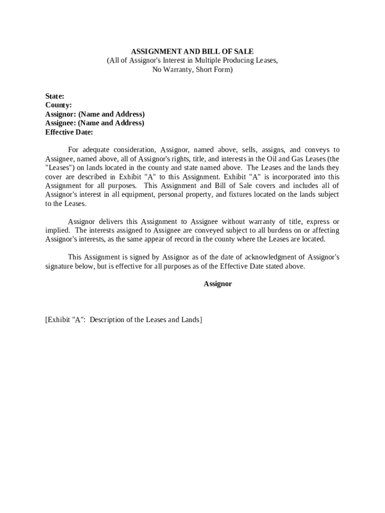 Assignment and Bill of Sale for all of Assignor's Interest in Multiple Producing Leases Doc ...
