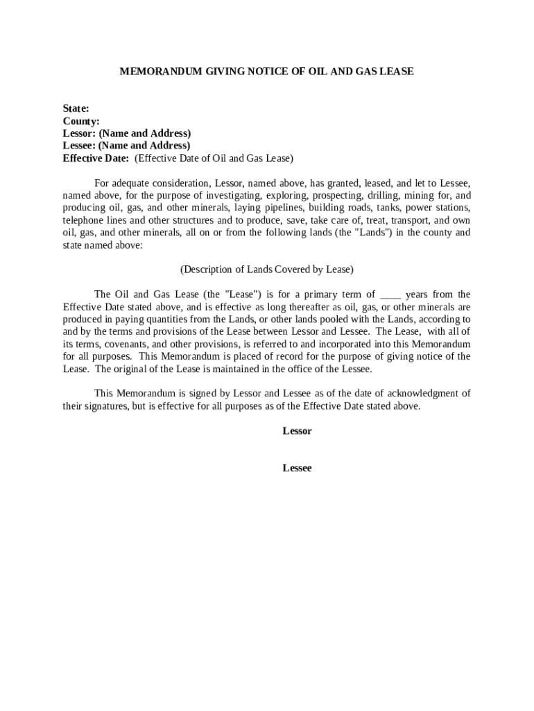 Oil and Gas Lease Notice - Blank Fillable Template | Fill Out, Print ...
