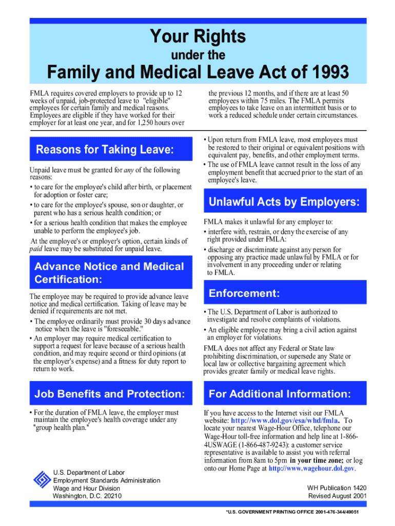 Family and Medical Leave Act Notice - Blank Fillable Template | Fill ...