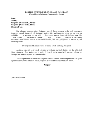 Partial Assignment of Oil and Gas Lease Doc Template | pdfFiller