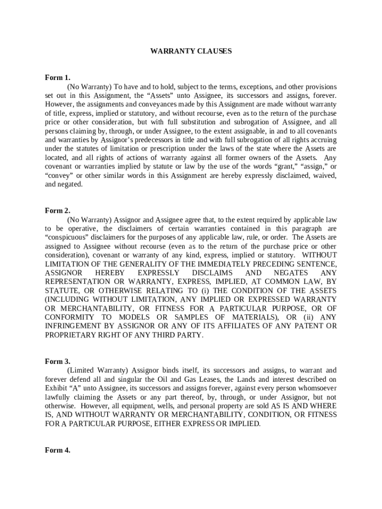 WARRANTY CLAUSES Doc Template | pdfFiller