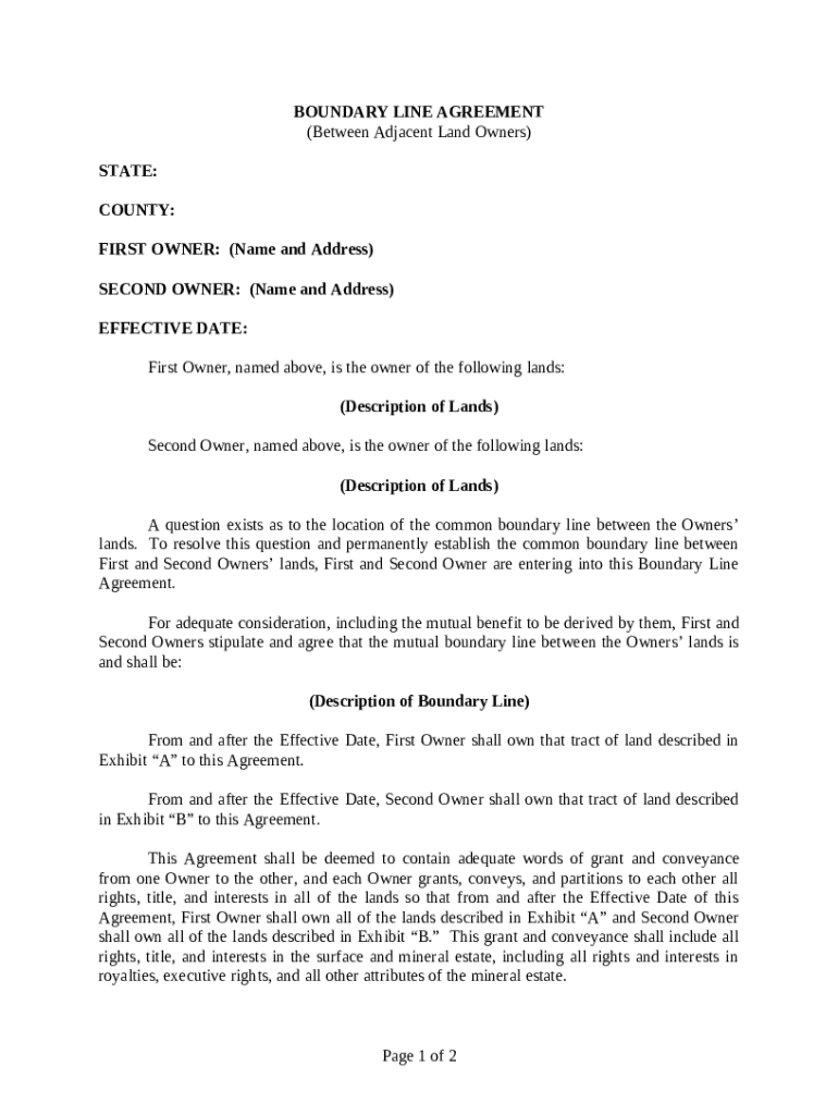 Boundary Line Agreement Doc Template | pdfFiller