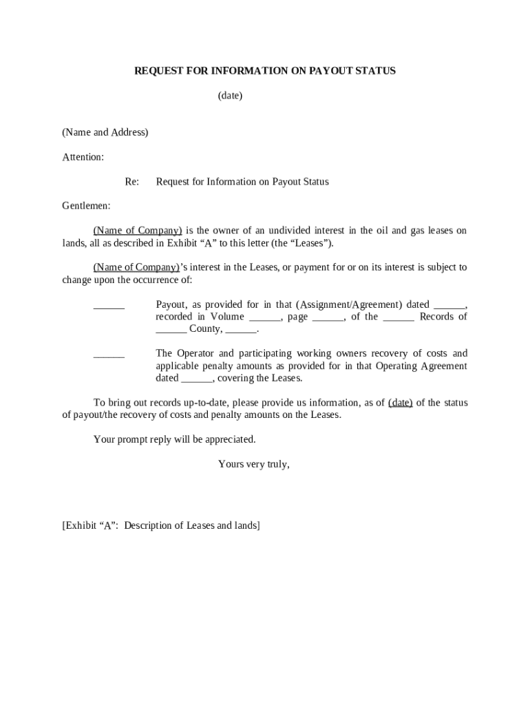 Request for Ination on Payout Status Doc Template | pdfFiller