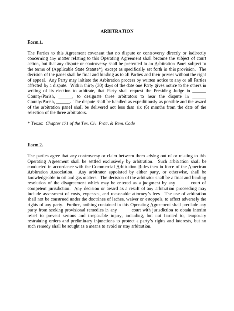 Arbitration Agreement Doc Template | pdfFiller