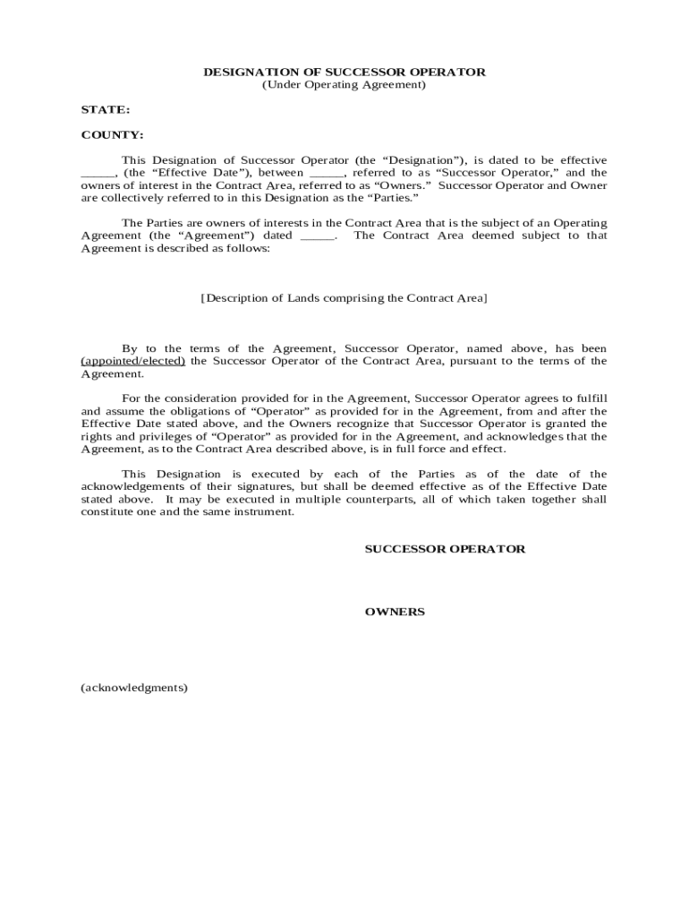 Designation of Successor Operator Doc Template | pdfFiller