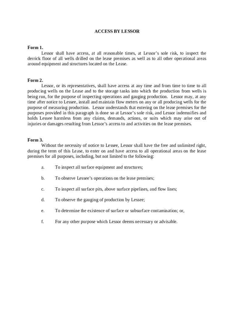 Access by Lessor Doc Template | pdfFiller