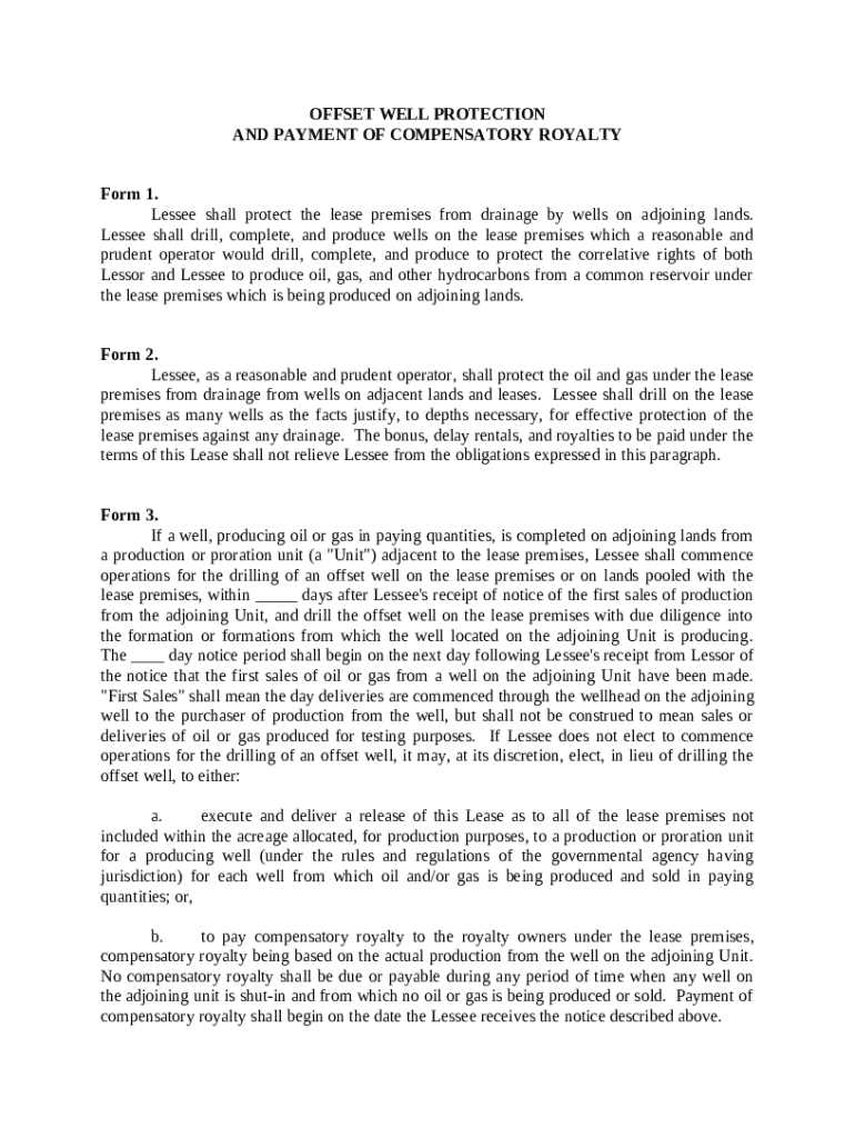 Offset Well Protection and Compensatory Royalty Agreement - Fill Out ...