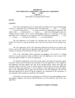 Joinder to Unit Operating Agreement Doc Template | pdfFiller