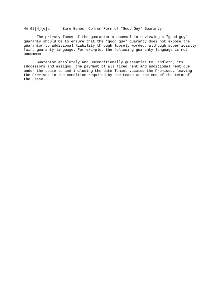 Good Guy Guaranty Agreement - Blank Fillable Template | Fill Out, Print ...