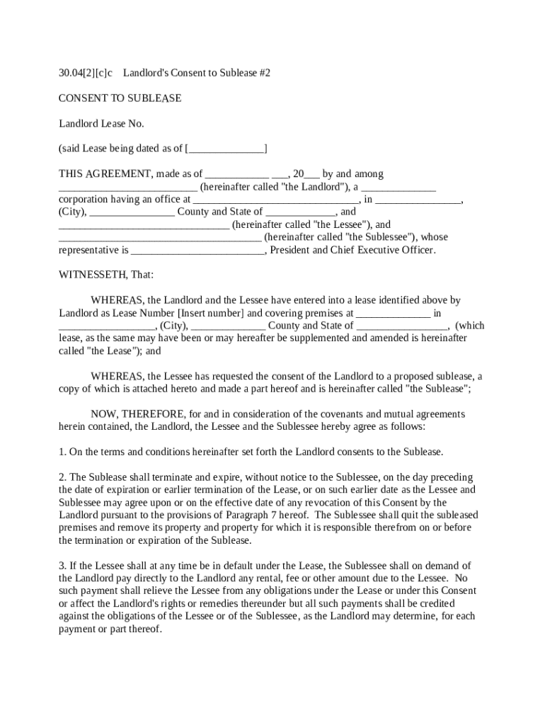 Landlord Consent to Sublease Doc Template | pdfFiller
