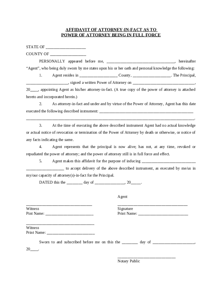 Affidavit of Attorney-in-fact Doc Template | pdfFiller