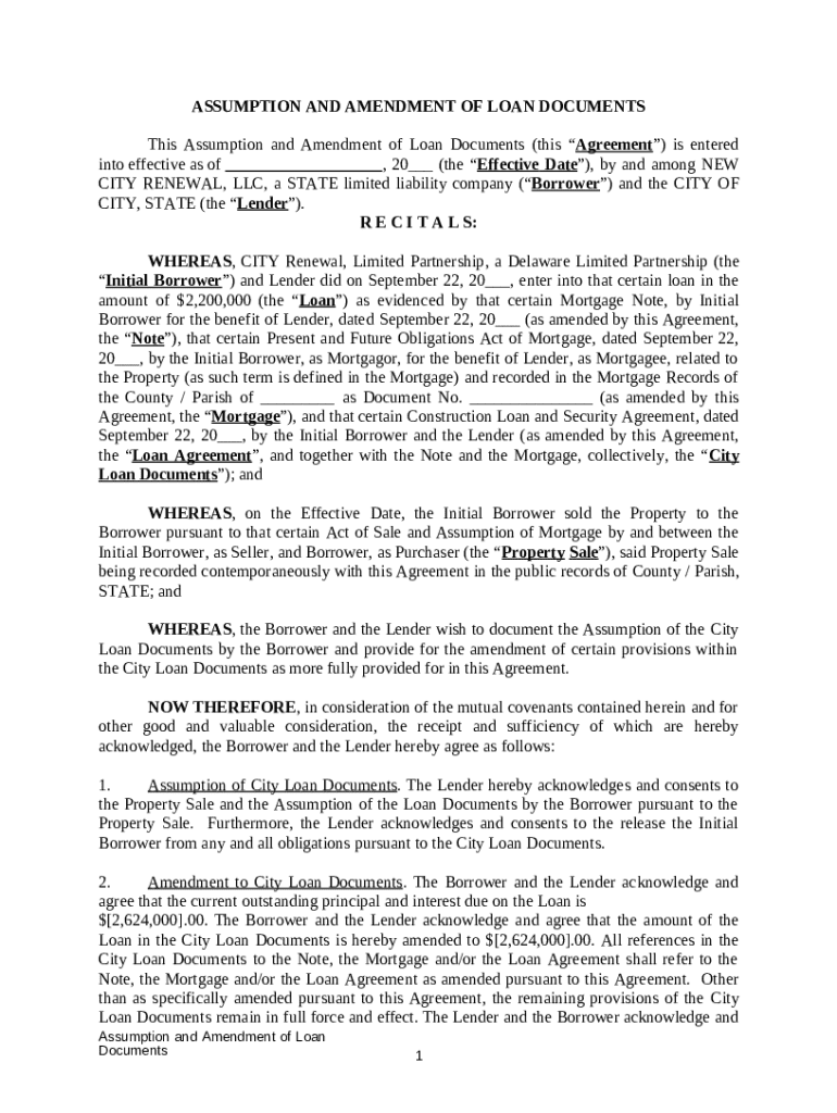 Assumption and Amendment of Loan Documents Doc Template | pdfFiller