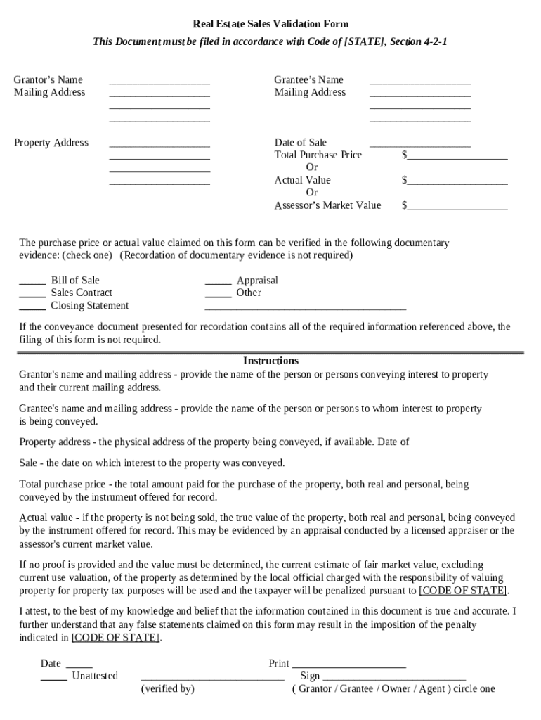 Real Estate Sales Validation Form - Blank Fillable Template | Fill Out ...