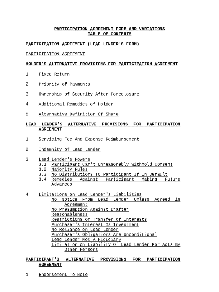 Participation Agreement Doc Template | pdfFiller