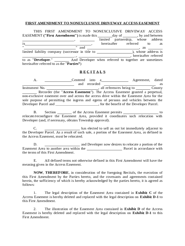 First Amendment to Non-Exclusive Driveway Access Easement Doc Template ...