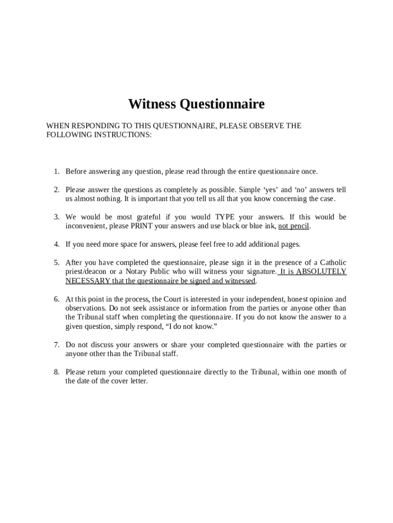 Witness Questionnaire Doc Template | pdfFiller