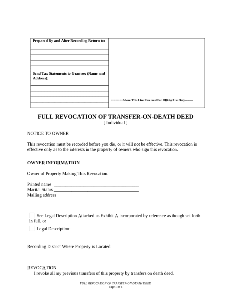 Full Revocation of Transfer-on-Death Deed - Blank Fillable Template ...
