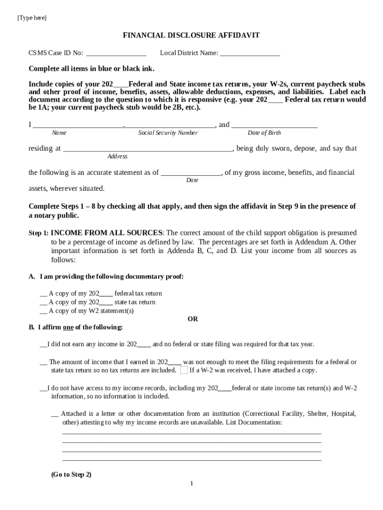 Financial Disclosure Affidavit Doc Template | pdfFiller