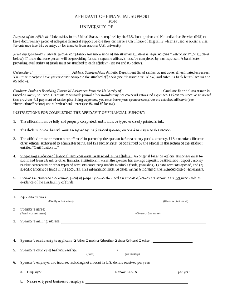 Affidavit of Financial Support Doc Template | pdfFiller