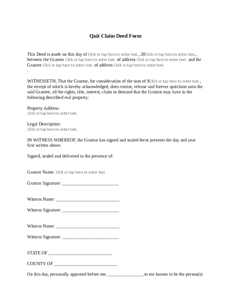 Quit Claim Deed Form - Blank Fillable Template | Fill Out, Print ...