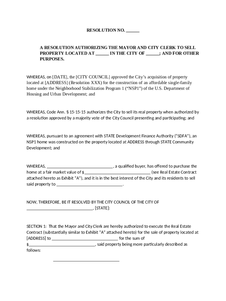 A Resolution Authorizing the Mayor and City Clerk to sell Real Estate; and for other purposes ...