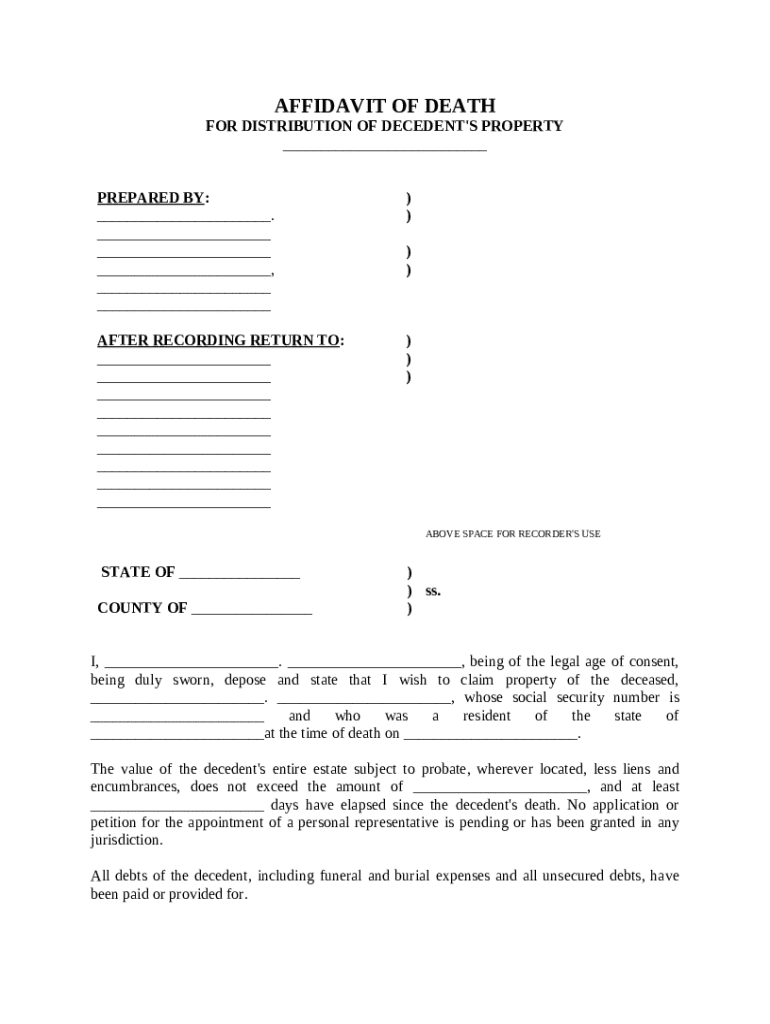 Affidavit of Death Doc Template | pdfFiller