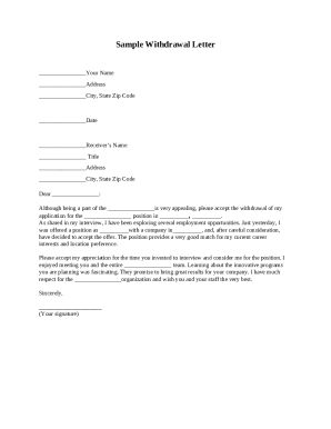 Sample Withdrawal Letter Doc Template | pdfFiller