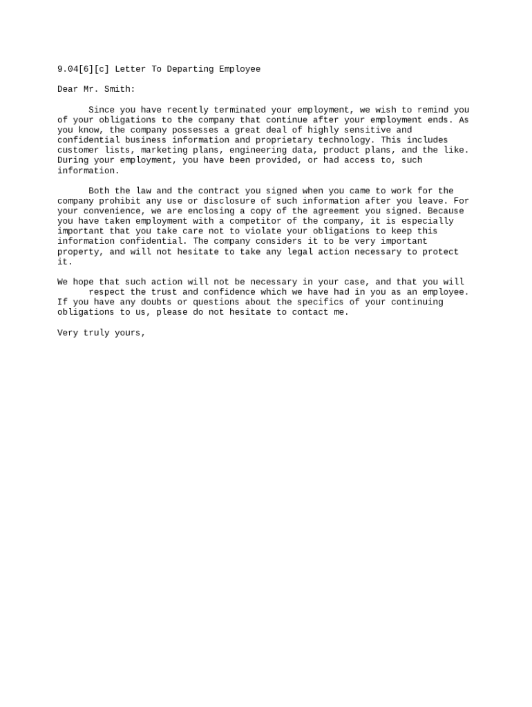Letter To Departing Employee Doc Template | pdfFiller