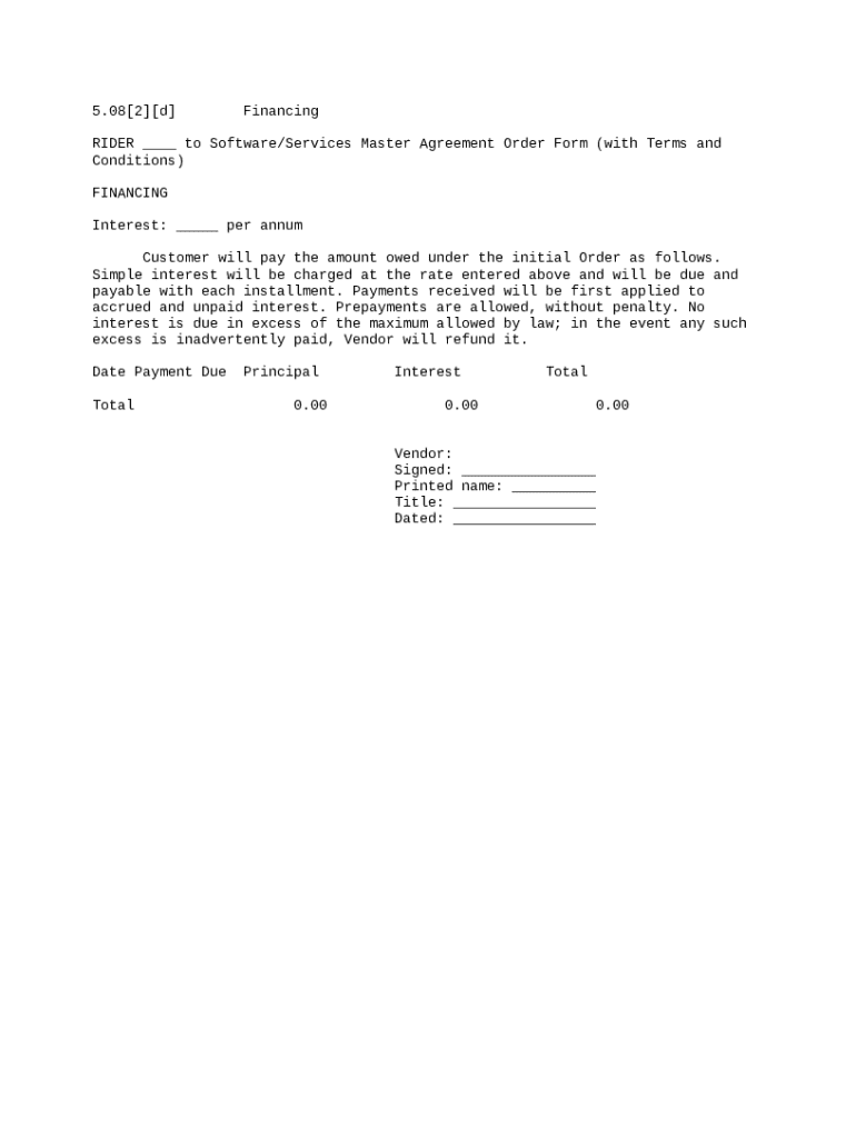 Financing Rider to Software/services Master Agreement Order Doc ...