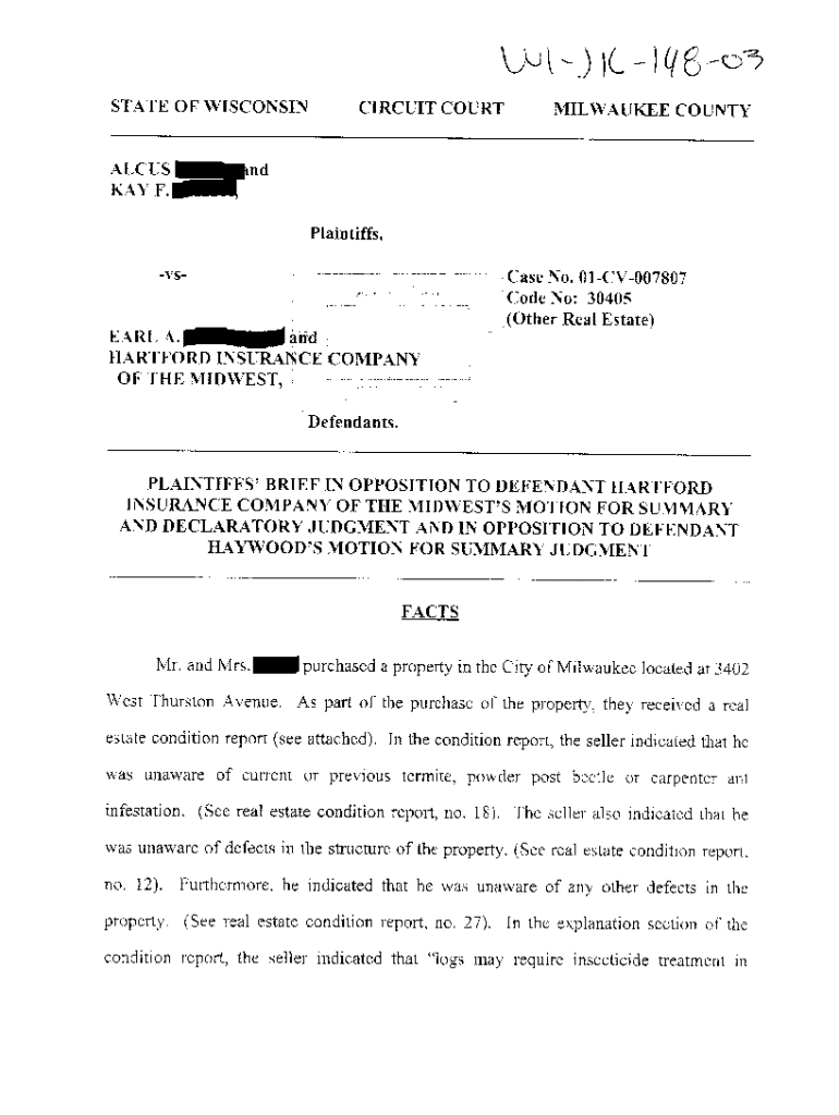 Fillable Online A03 Plaintiffs' Brief In Opposition To Defendant Motion For Summary And ...