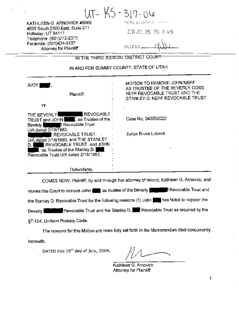 Fillable Online A08 Motion to Remove Trustee of Trust Fax Email Print ...