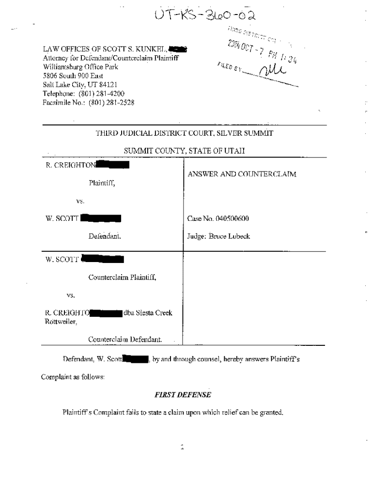 Fillable Online A02 Answer and Counterclaim Fax Email Print - pdfFiller
