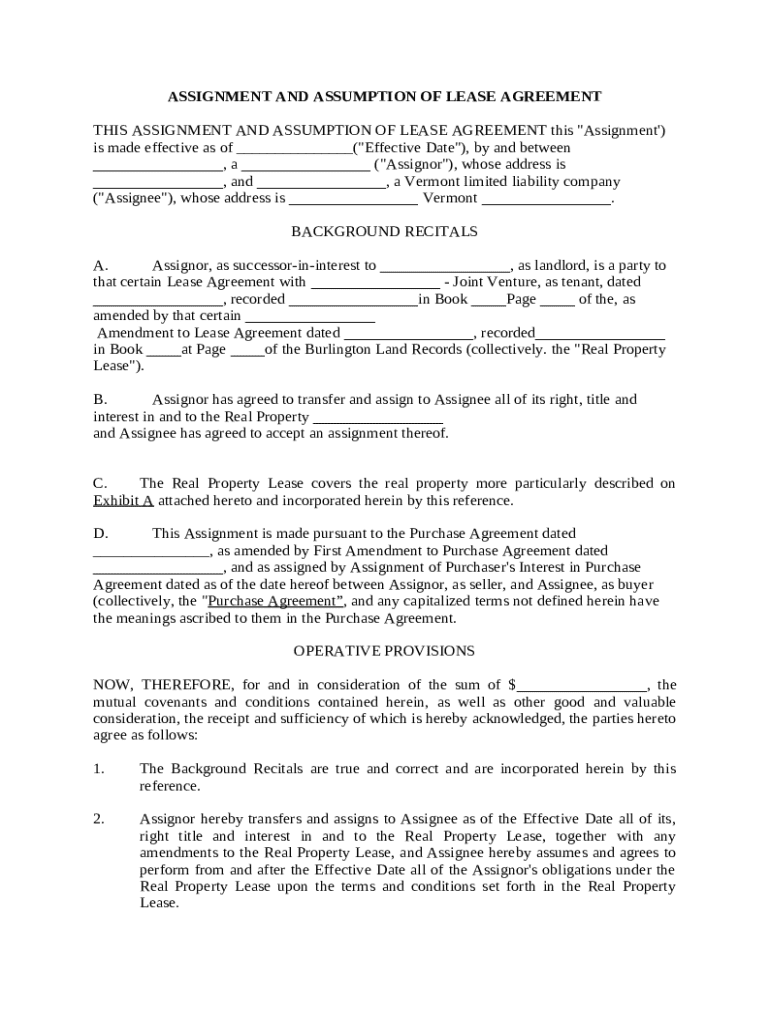 Assignment and Assumption of Lease Agreement Doc Template | pdfFiller