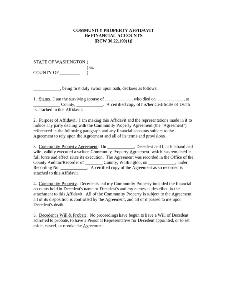 Community Property Affidavit Doc Template | pdfFiller