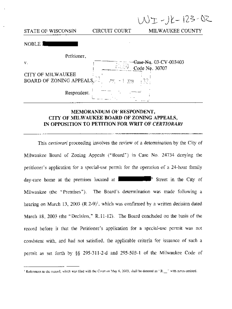 Fillable Online A02 Memorandum Of Respondent City Of Milwaukee Board Of ...