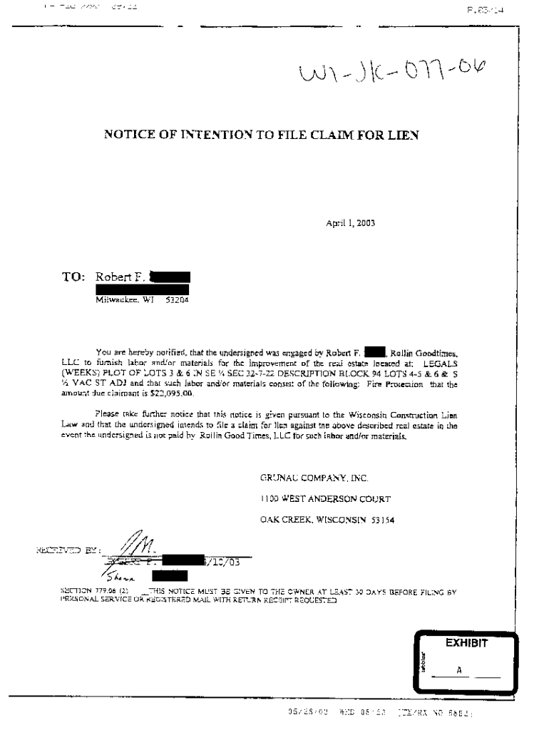 Fillable Online A04 Notice Of Intention To File Claim For Lien Fax Email Print - pdfFiller