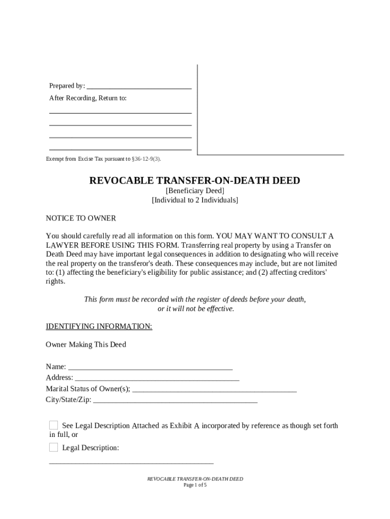 Revocable Transfer-on-death Deed Doc Template | pdfFiller