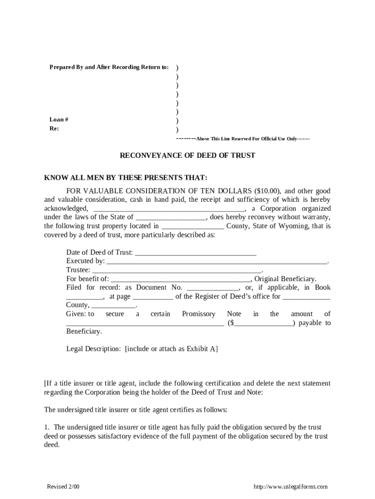 RECONVEYANCE OF DEED OF TRUST Doc Template | pdfFiller