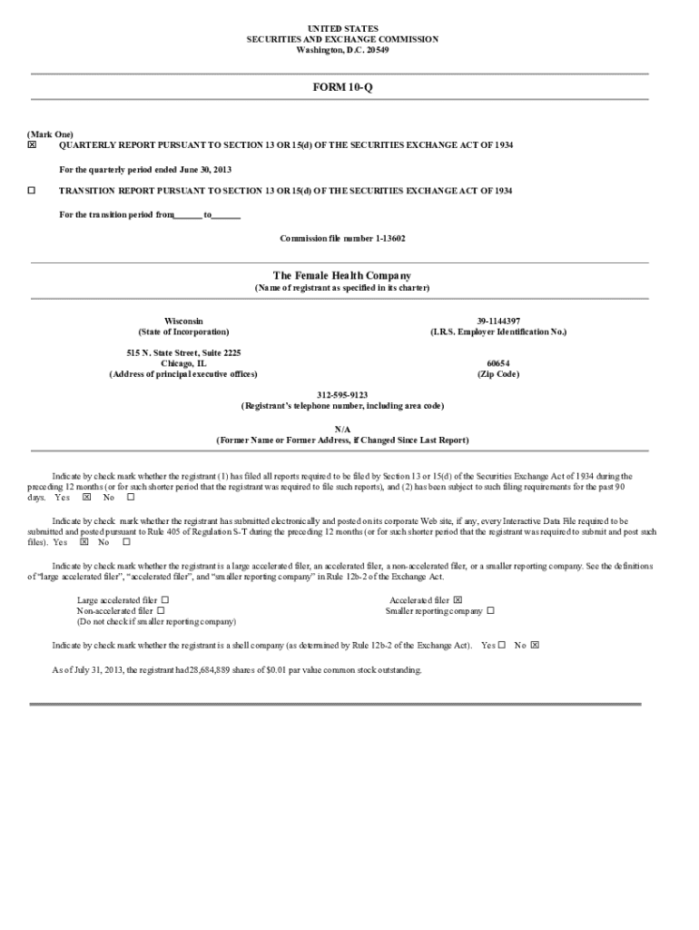 Fillable Online Quarterly Report Pursuant to Section 13 or 15(d) of the ...