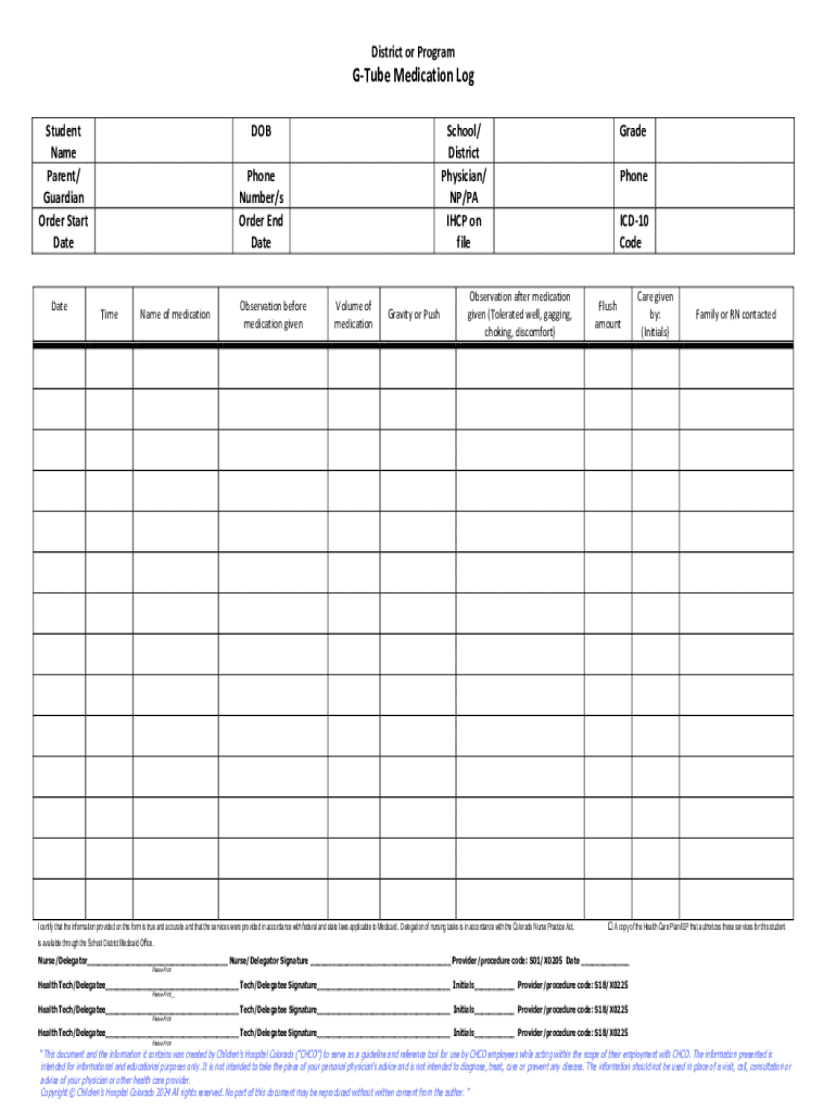 Fillable Online G-tube Medication Log Fax Email Print - pdfFiller